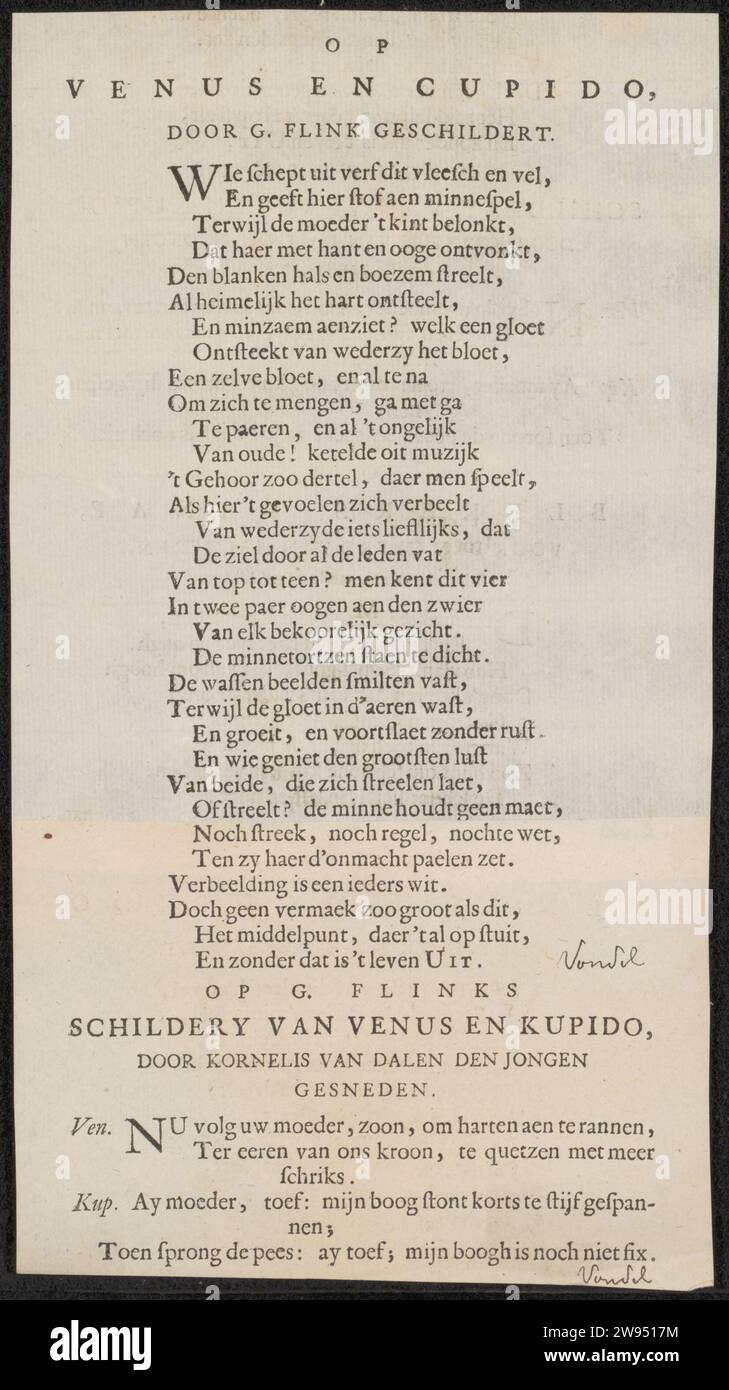 Poem on Venus and Cupido, Joost van den Vondel, 1597 - 1679 poem paper ...