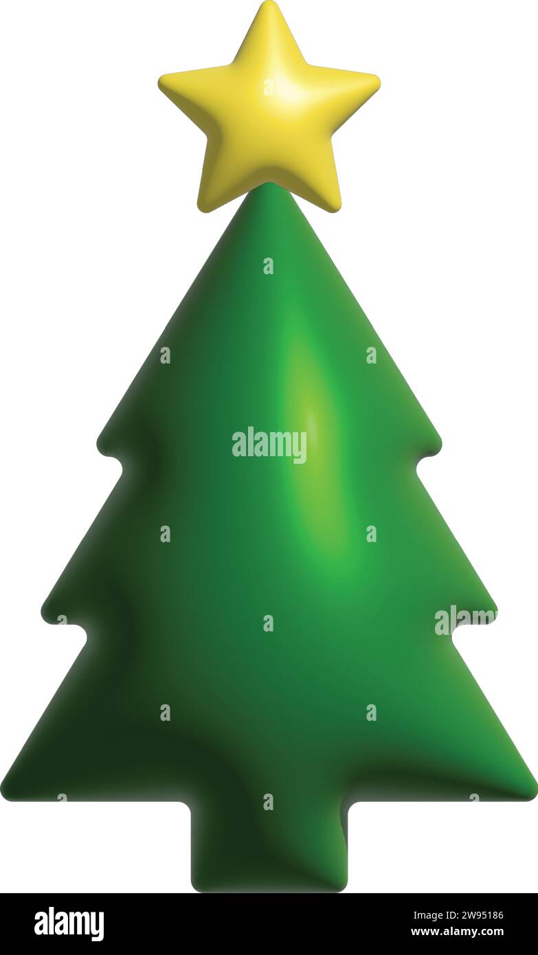 3D gradient Christmas tree with yellow star on top icon Stock Vector ...