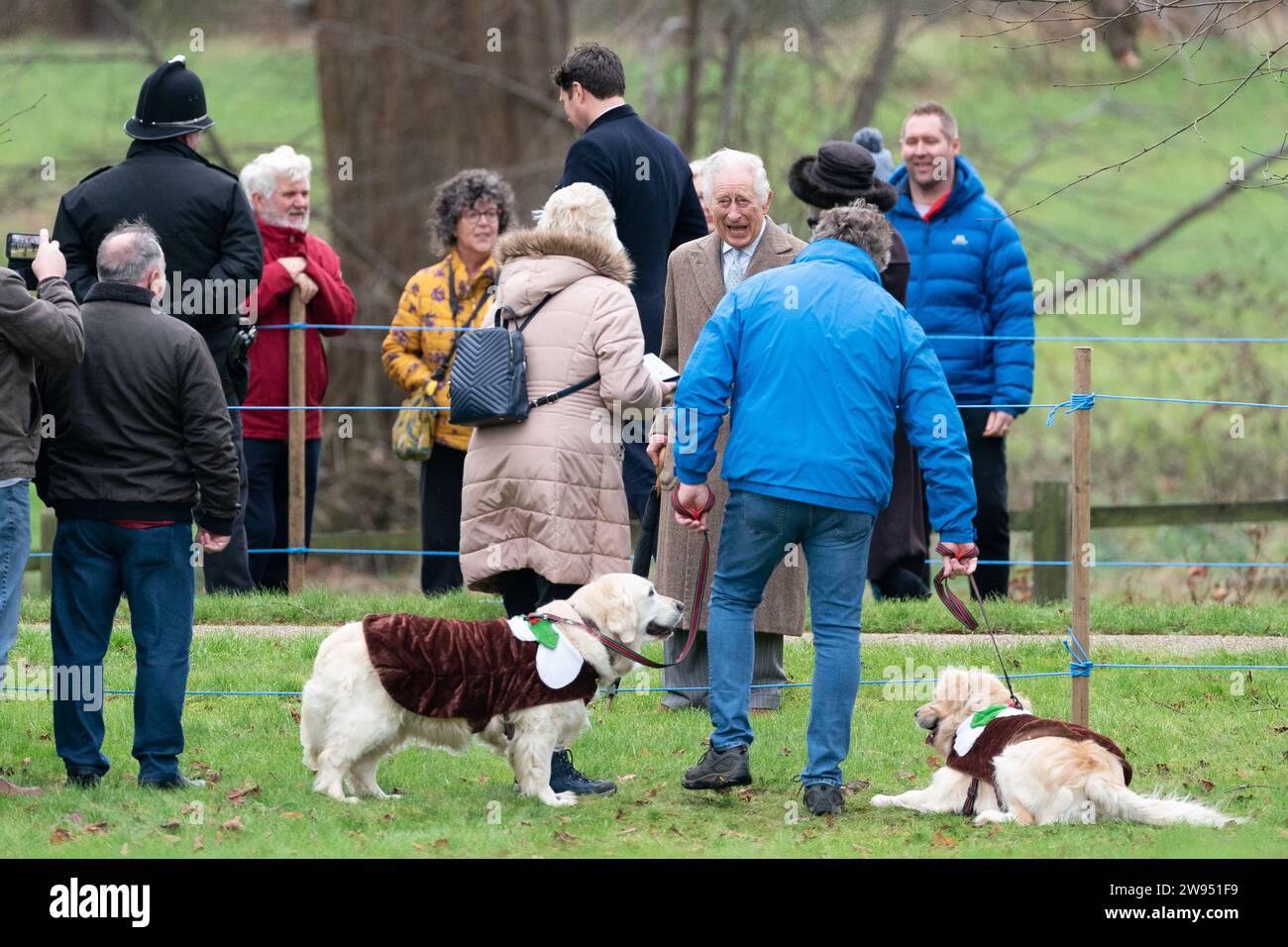 King Charles III talks to members of the public after attending a ...