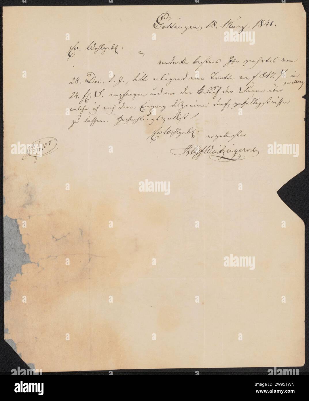 Letter Aan Fried. Gontard, H.L. from Wintzigrode, 1841 letter Göttingen ...