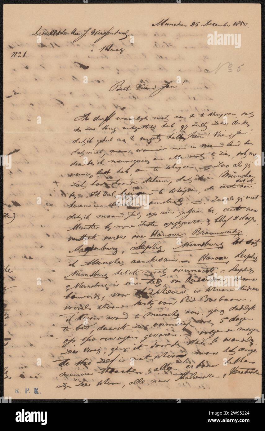 Letter to Jan Weissenbruch, Joseph Hartogensis, 1850 letter München ...