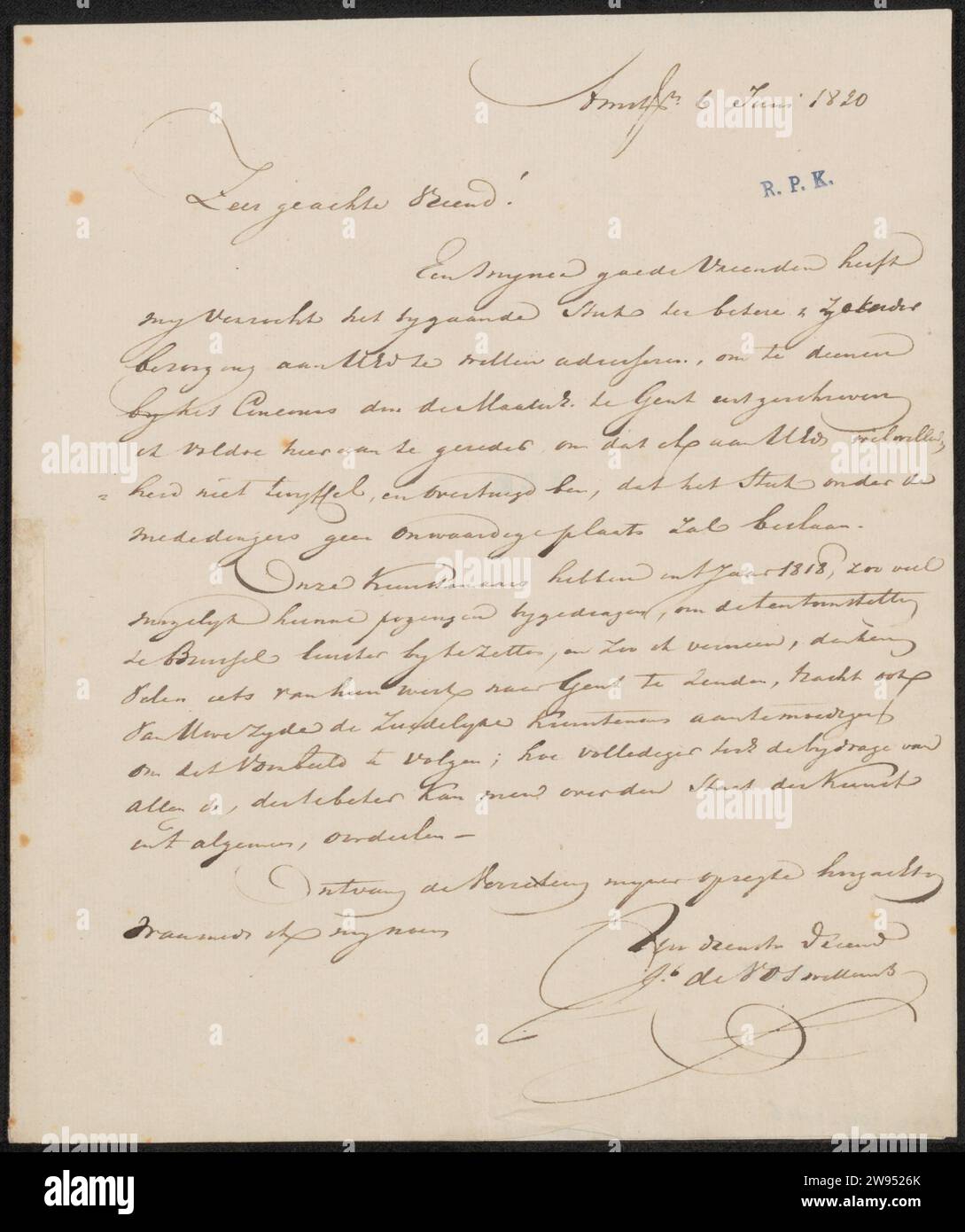 Letter to Anonymous, Jacob de Vos Willemsz., 1820 letter Amsterdam ...
