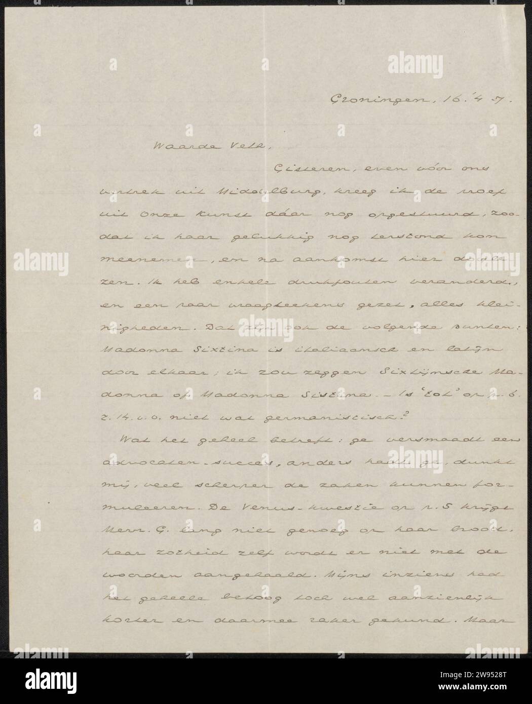 Letter to Jan Veth, Johan Huizinga, 1907 letter Groningen paper. ink ...