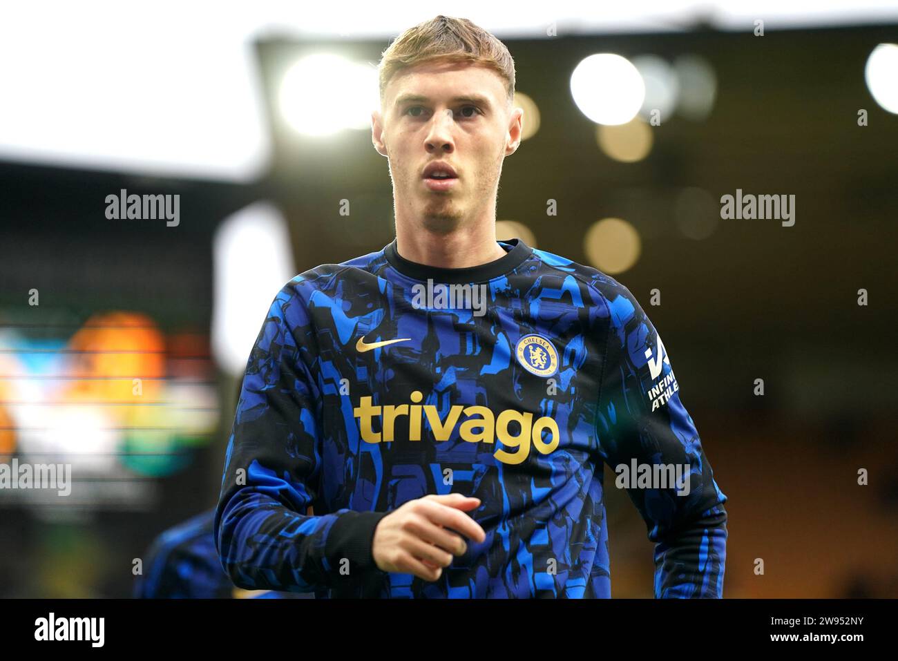 Chelsea's Cole Palmer warming up prior to kick-off before the Premier ...