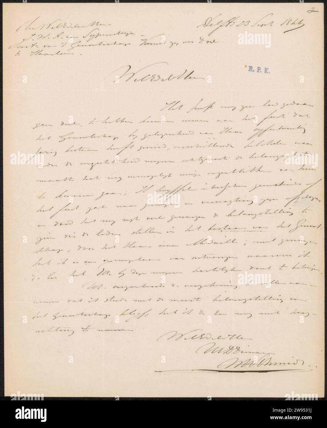 Letter to J.W.A. van Sijpesteijn, Secretary of Society of Drawing, Art ...