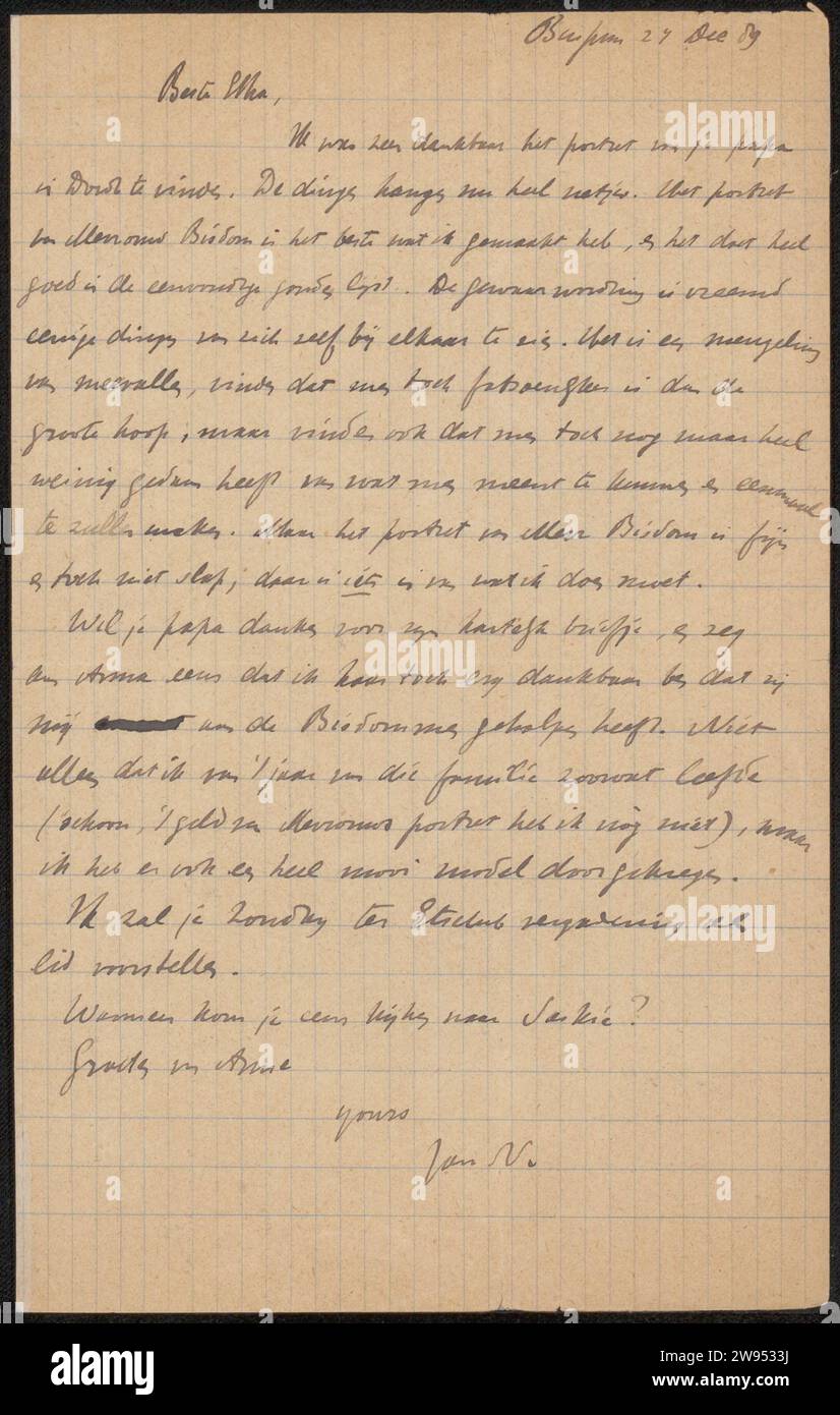 Letter to Etha Fles, Jan Veth, 1889 letter Bussum ink writing ...