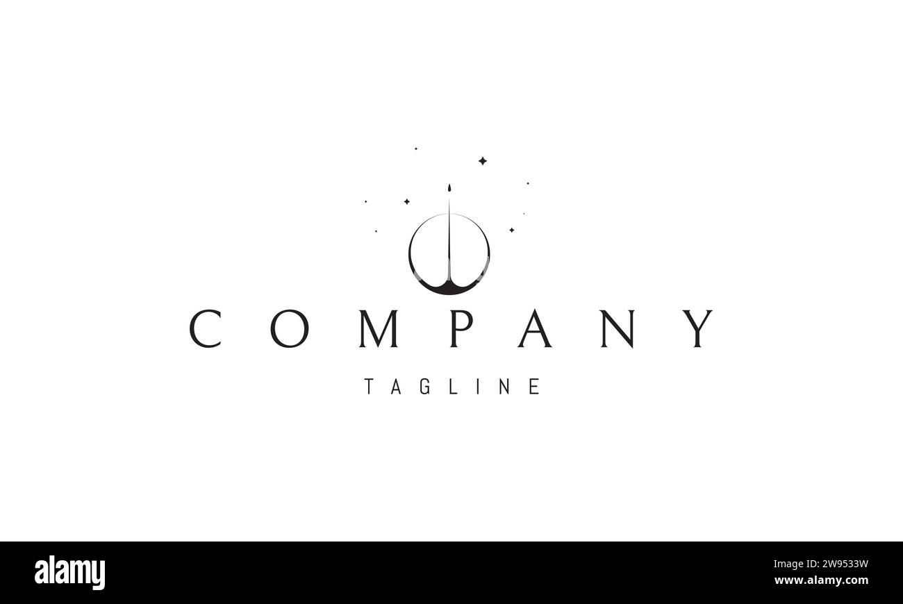 A vector logo with an abstract image of a rocket taking off against the ...