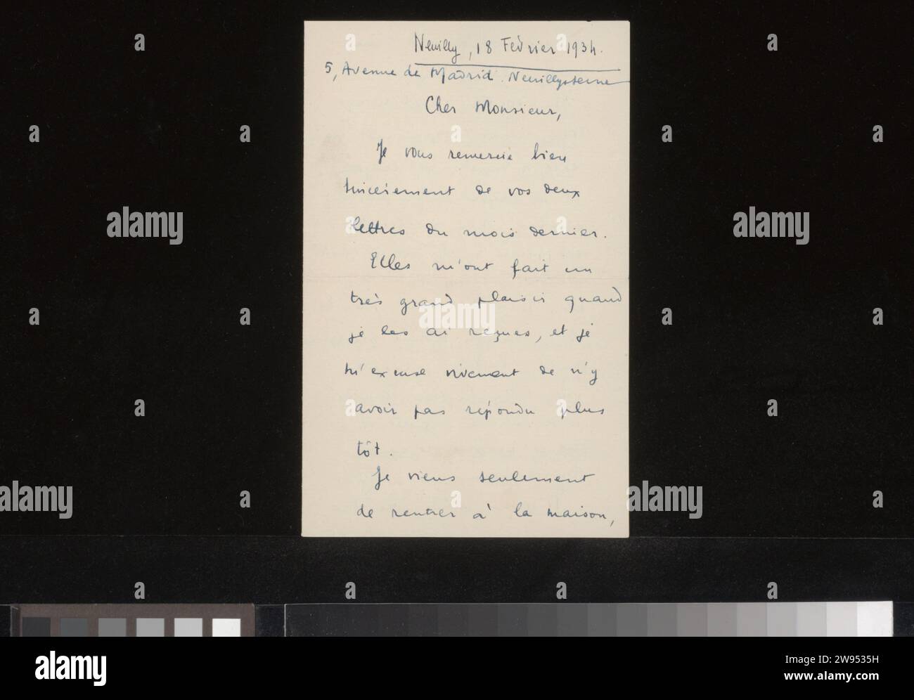 Letter to Andries Bonger, Pierre-Georges Martin, 1934 letter Neuilly ...