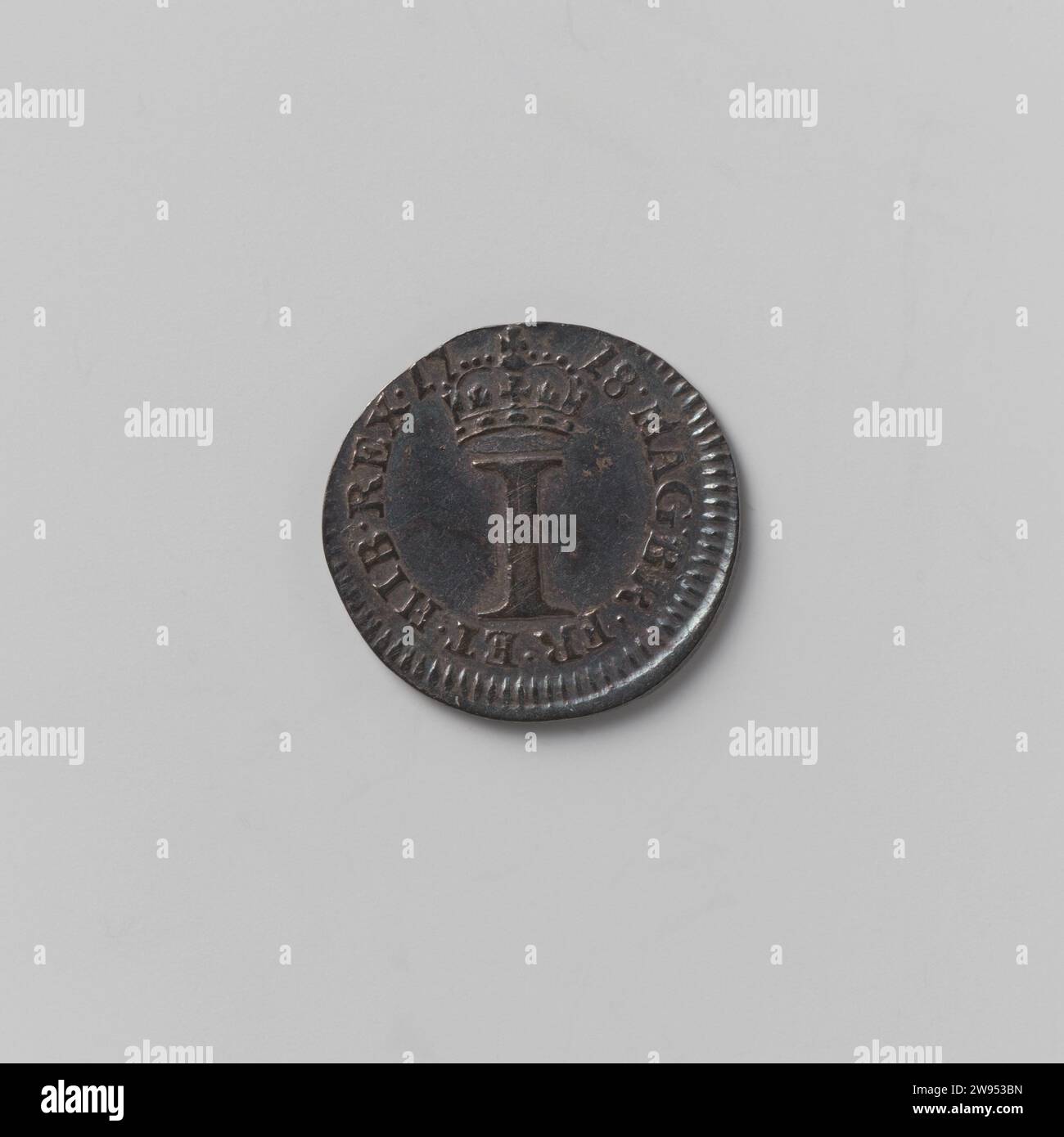 Penny from England of George I, 1718 ,, 1708 coin Silver coin. Front ...