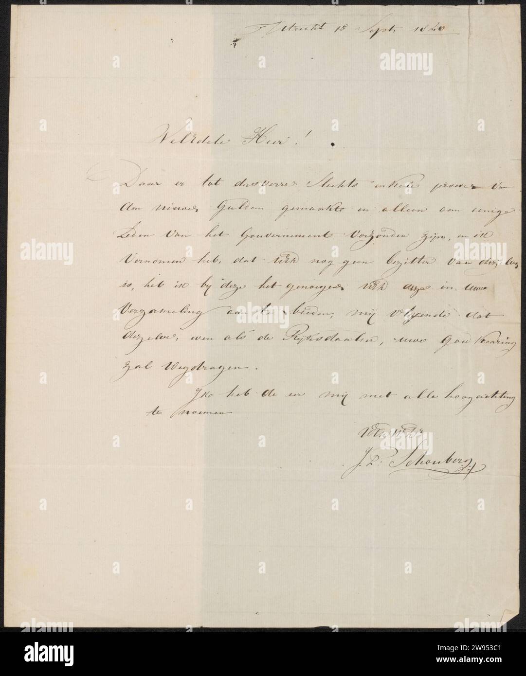 Letter to Anonymous, Johannes Petrus Schouberg, 1840 letter Utrecht ...