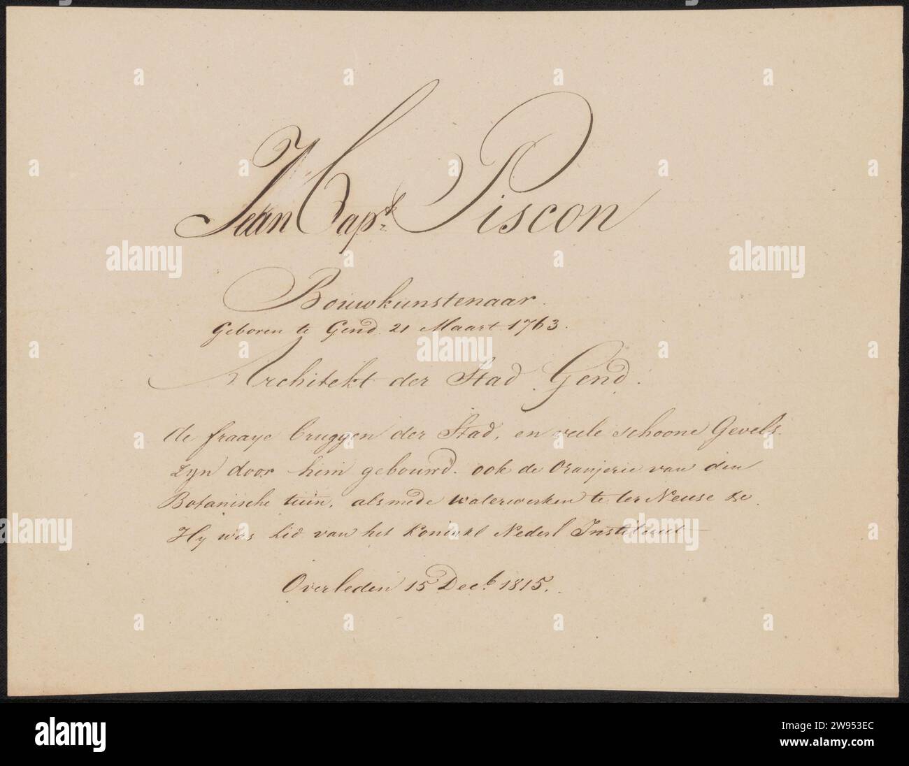 Handwriting Jean-Baptiste Pisson, Anonymous, in Or after 1815 ...