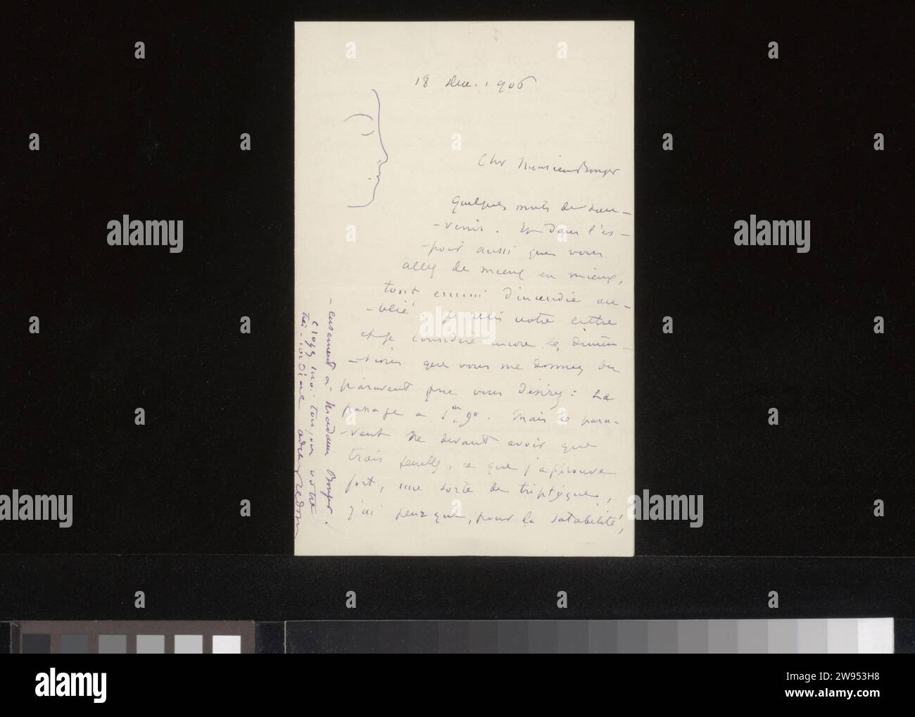 Letter to Andries Bonger, Odilon Redon, 1906 letter Paris paper. ink ...