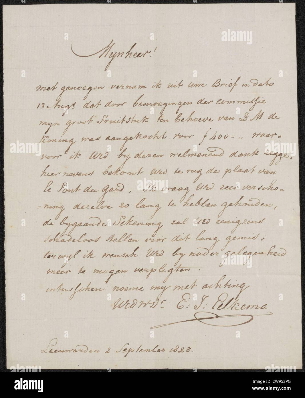 Letter to Anonymous, Eelke Jelles Eelkema, 1825 letter Leeuwarden paper ...