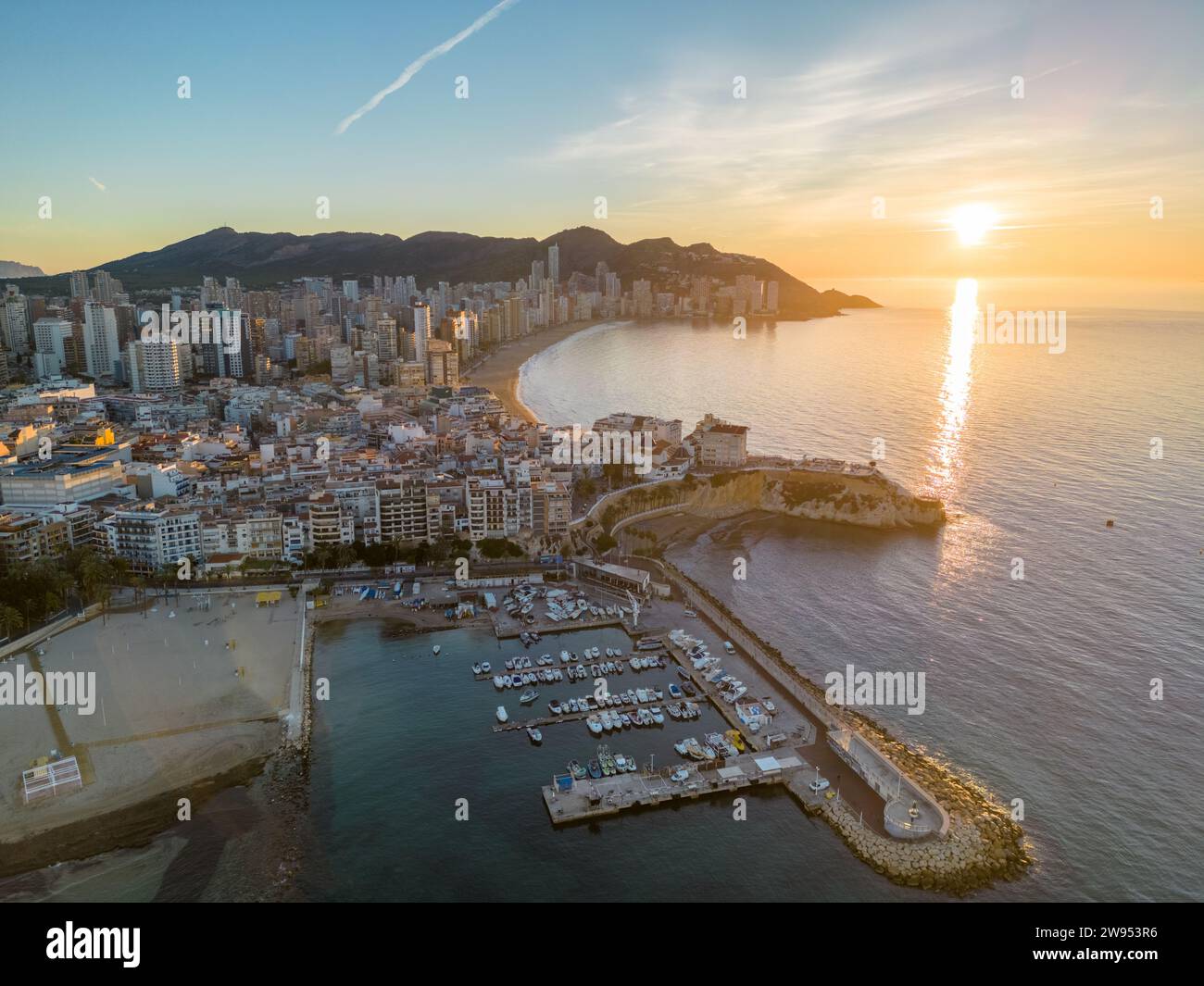 Aerial drone photo of the old city centre in Benidorm. Benidorm is a ...