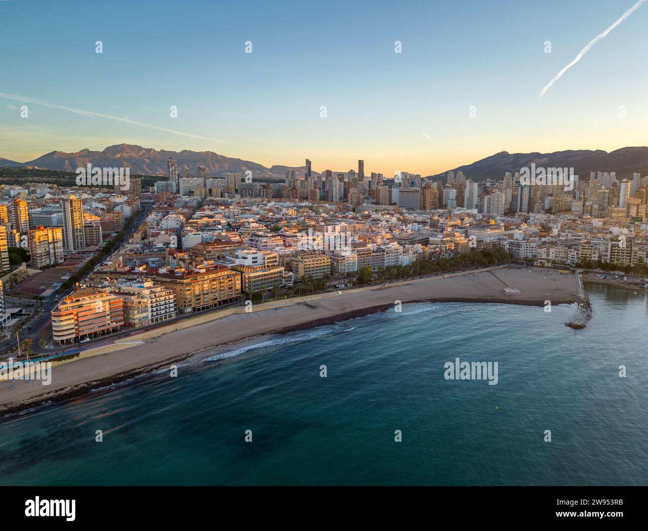 Aerial drone photo of the old city centre in Benidorm. Benidorm is a ...