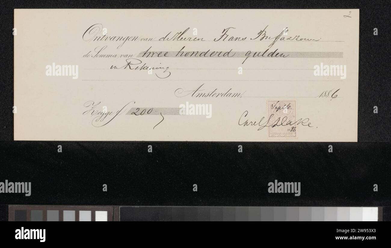 Receipt for Carel Lodewijk Dake, Frans Buffa and Sons, 1886 Amsterdam ...