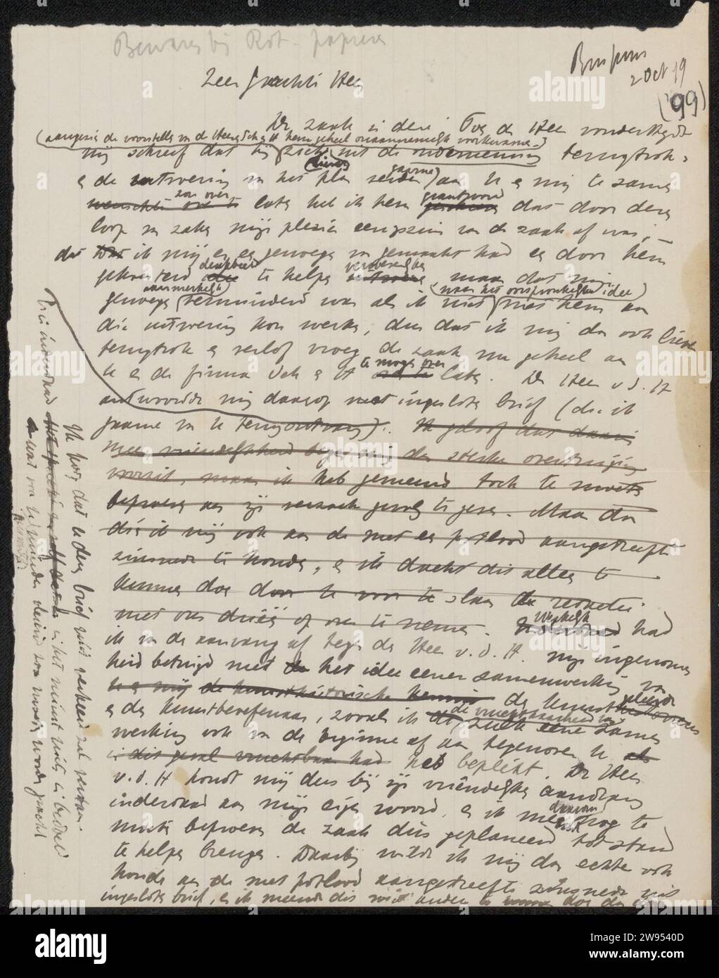 Letter to Cornelis Hofstede de Groot, Jan Veth, 1899 letter Bussum ink ...