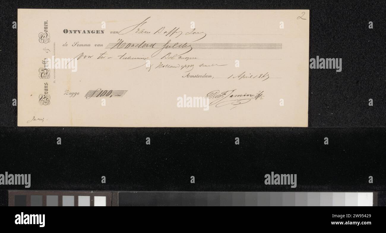 Receipt for Diederik Franciscus Jamin, Frans Buffa and Zonen, 1863 ...