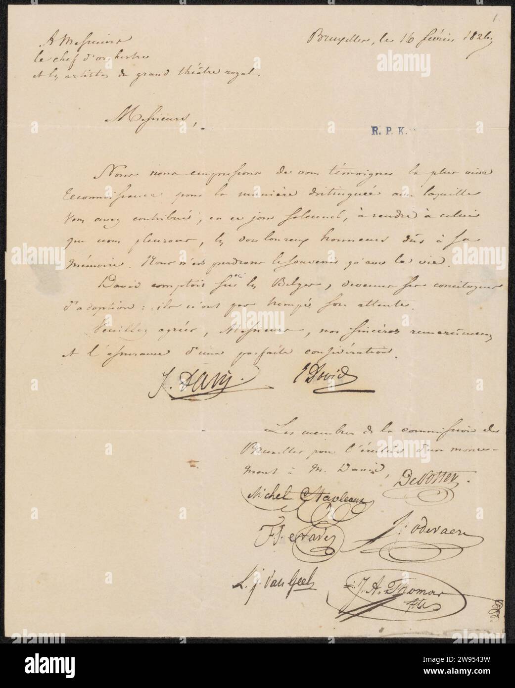 Letter to the Koninklijke Muntschouwburg, Michel Ghislain Stapeaux ...