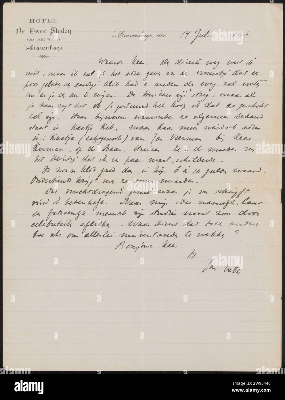 Letter to Cornelis Gerardus' t Hooft, Jan Veth, 1894 letter The Hague ...