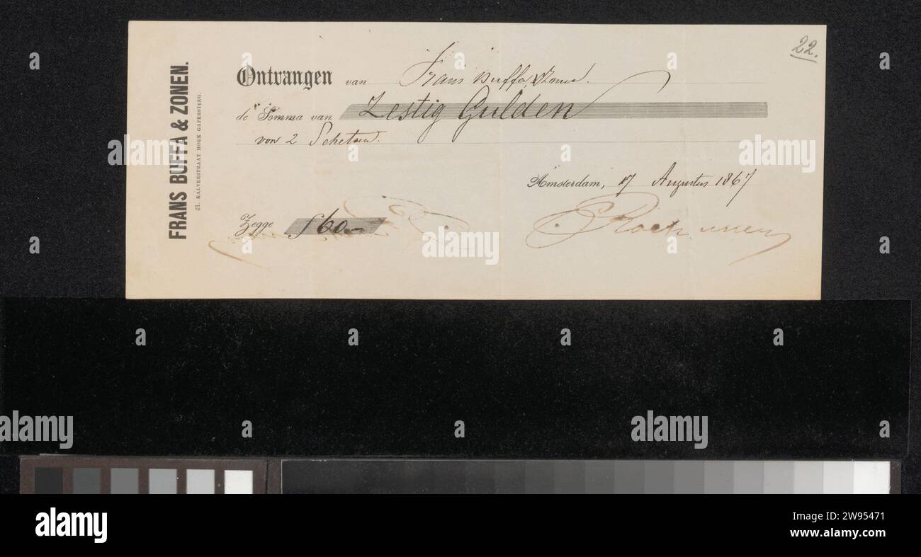 Receipt for Charles Rochussen, Frans Buffa and Sons, 1867 Amsterdam ...