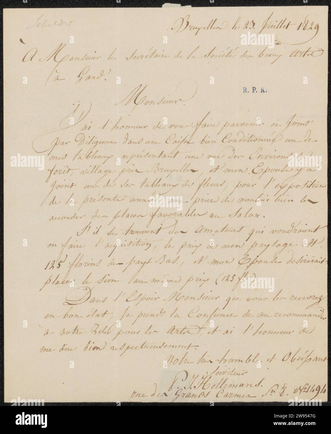 Letter to Pièrre François Antoine de Goesin, secretary of the Société ...