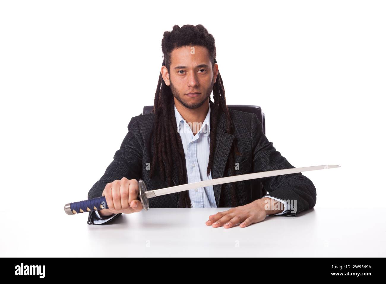 rastafari businessman warrior with ninja swords Stock Photo - Alamy