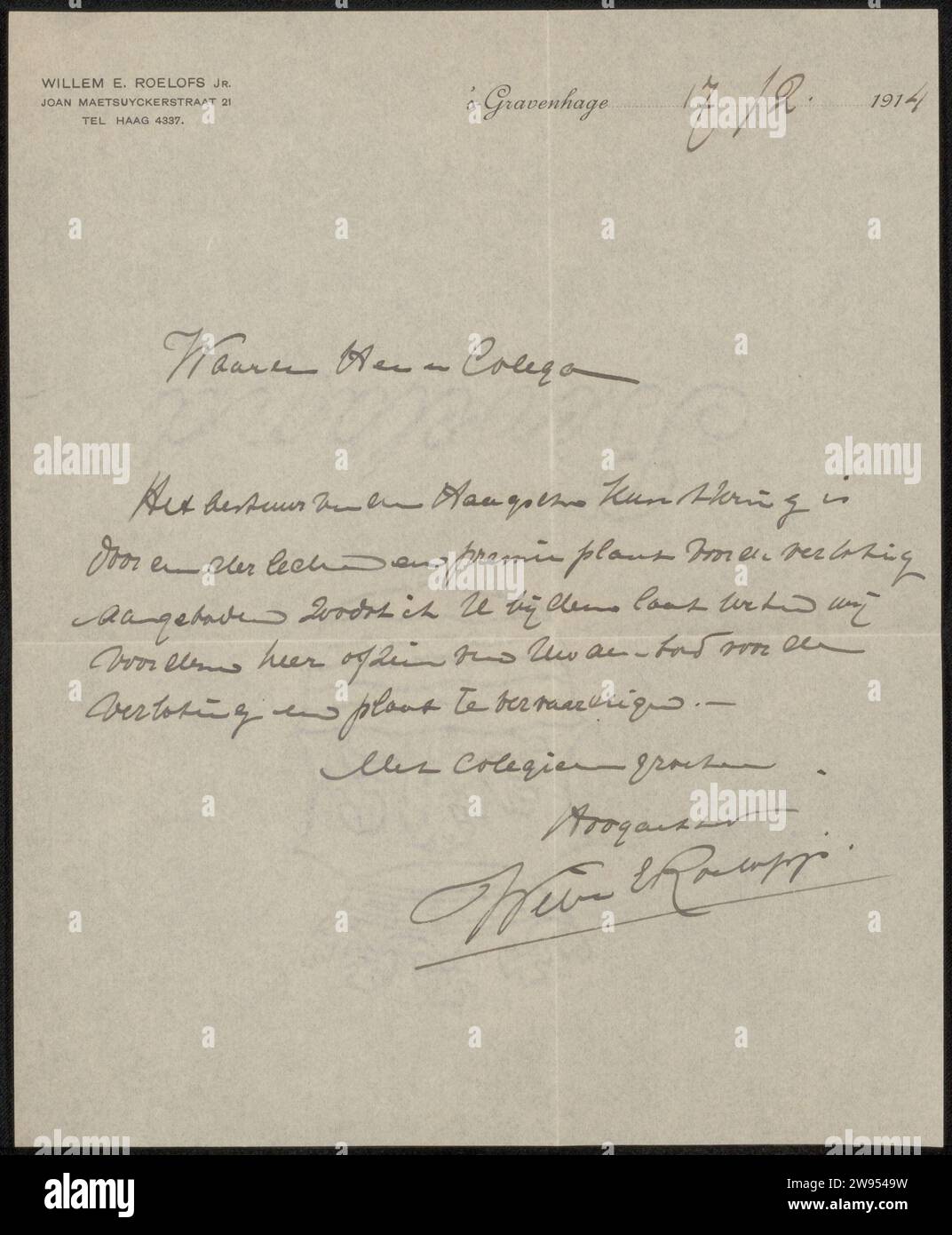 Letter to Philip Zilcken, 1914 letter The Hague paper. ink writing ...
