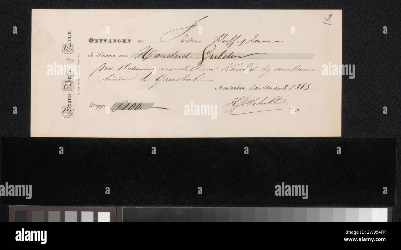 Receipt for Hendrik Jacobus Scholten, Frans Buffa and Zonen, 1863 ...