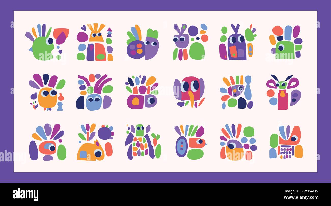 Simple creature and leaf illustration collection in bold style for kids ...