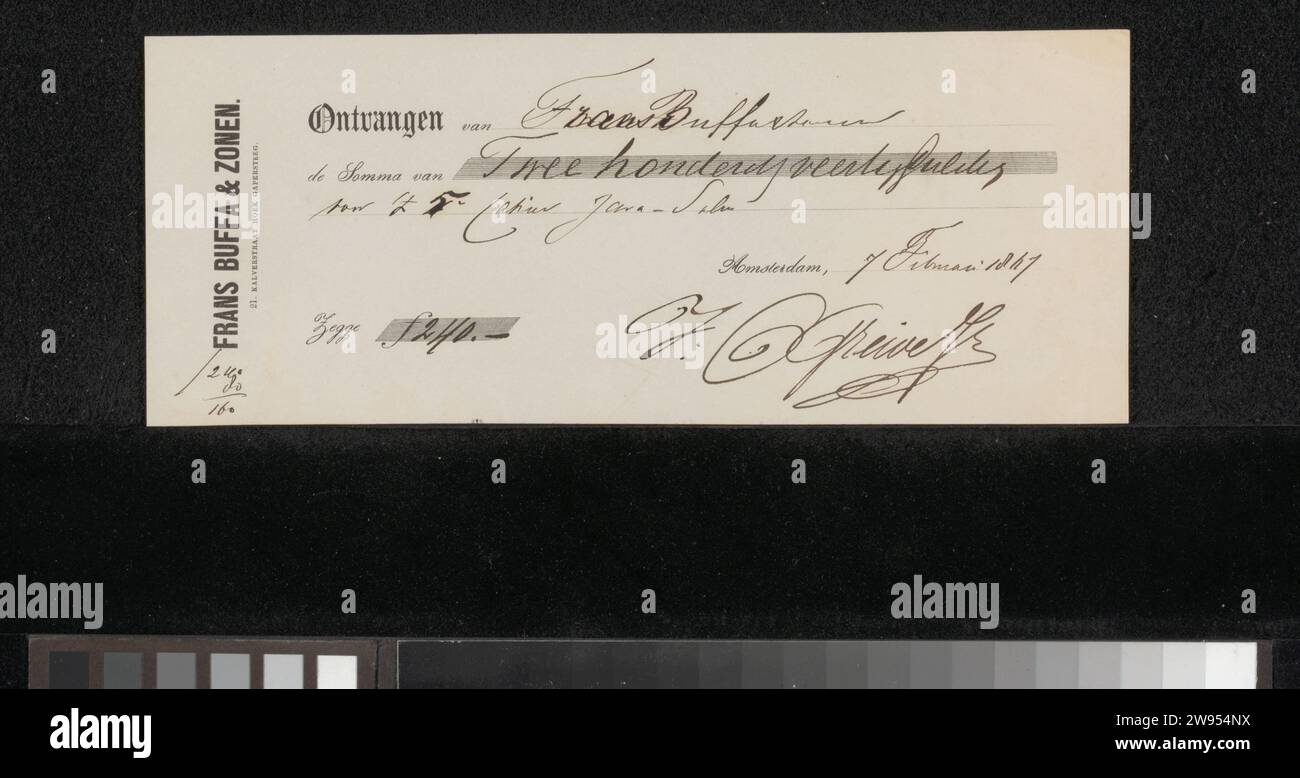 Receipt for Johan Conrad Greive, Frans Buffa and Zonen, 1867 Amsterdam ...