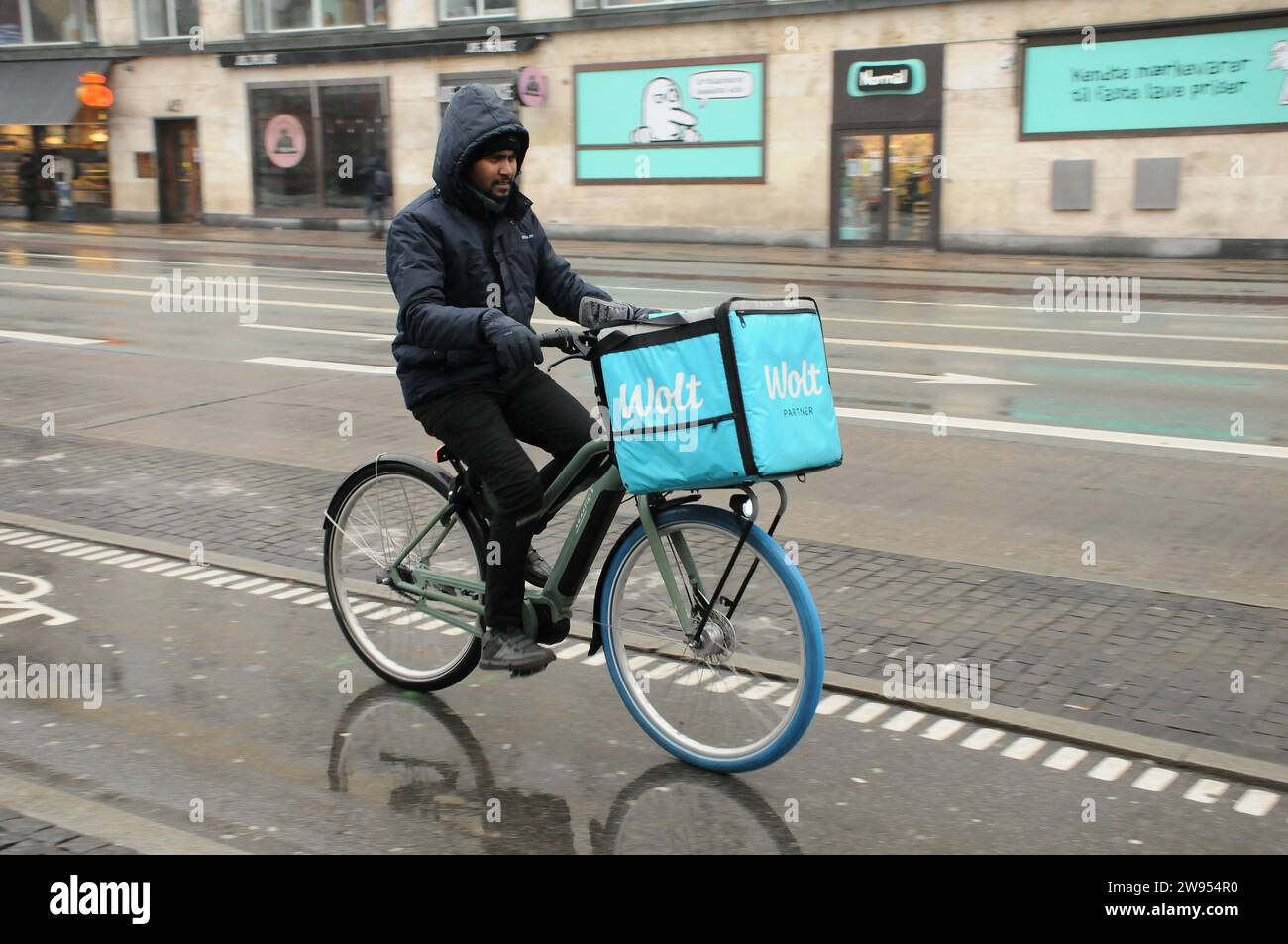 Copenhagen, Denmark /24 December 2023/. Wolt partner food delivery ...