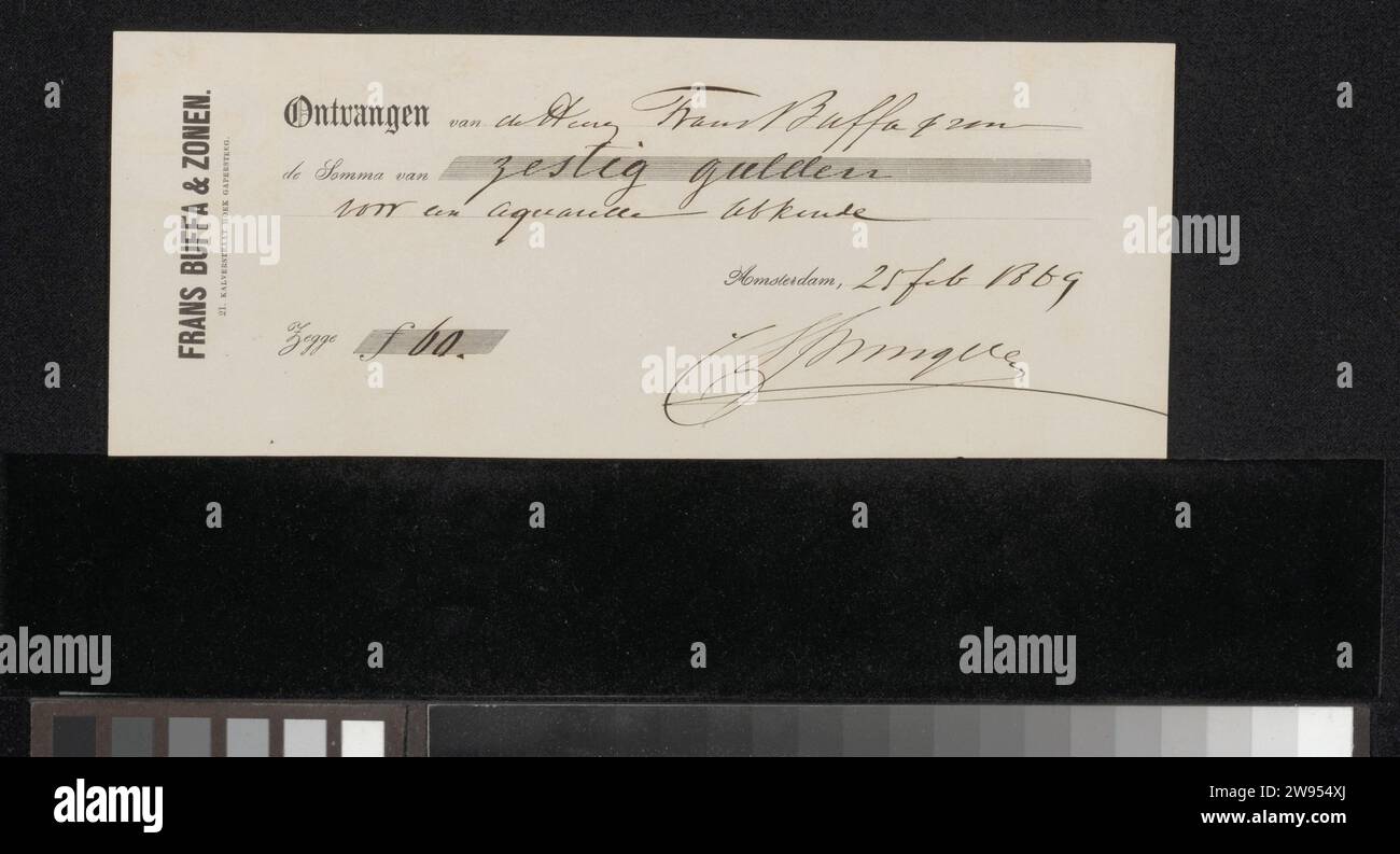 Receipt for Cornelis Springer, Frans Buffa and Zonen, 1869 Amsterdam ...