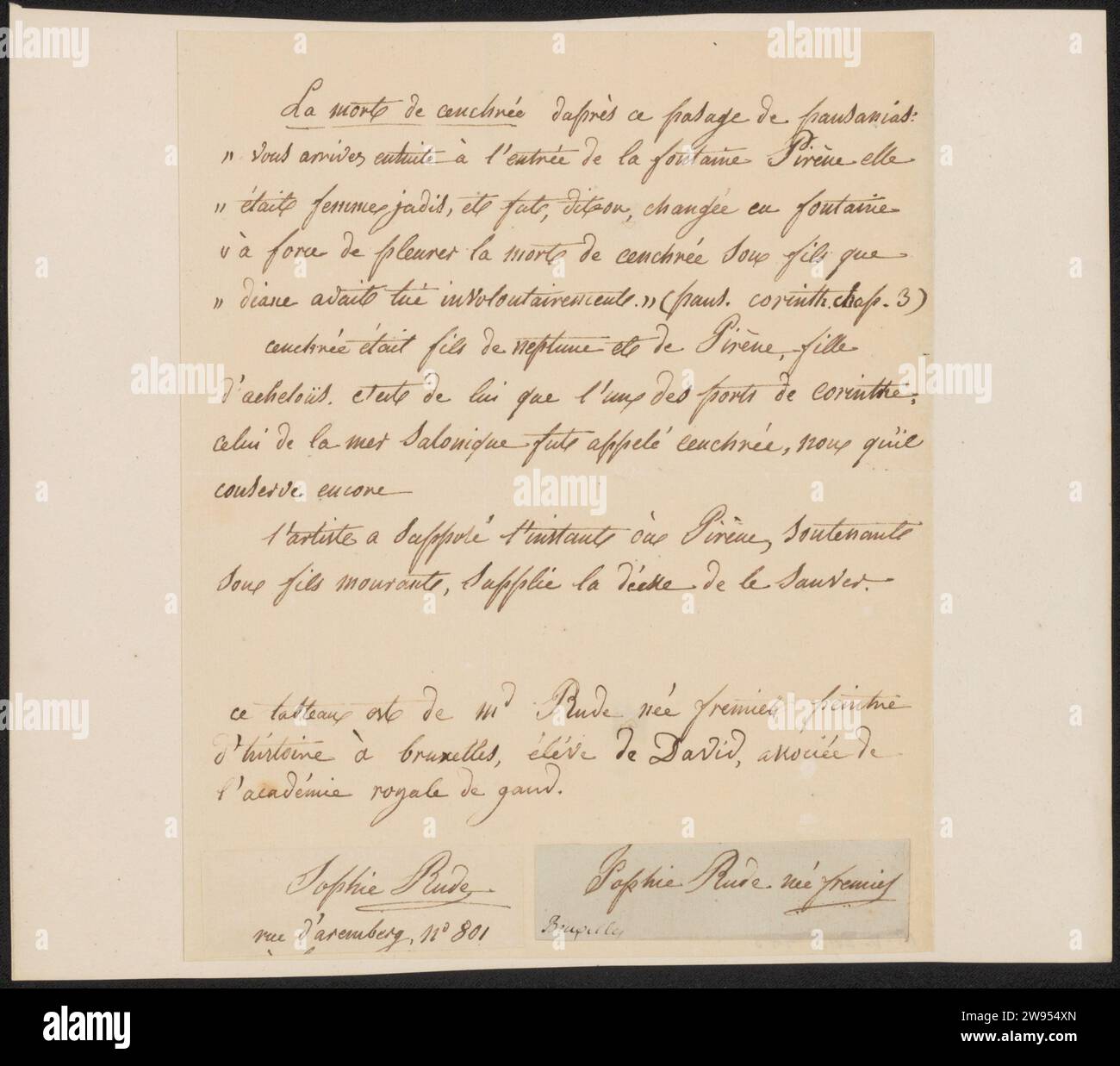 Handwriting concerning a painting by Sophie Rude, Sophie Rude, 1807 ...