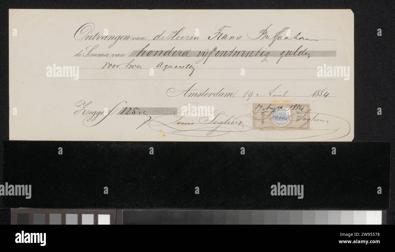 Receipt for Louis Seghers, Frans Buffa and Sons, 1884 Amsterdam paper ...