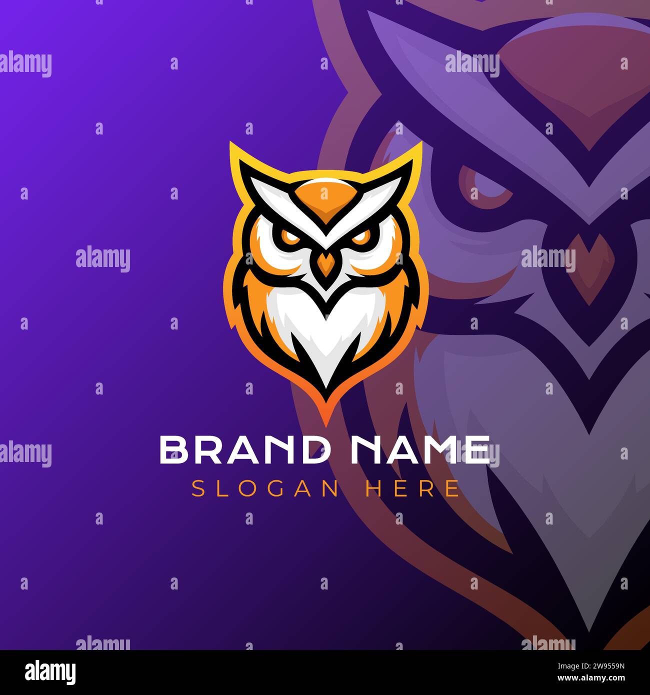 Owl logo vector illustration. Emblem logo mascot on purple gradient ...