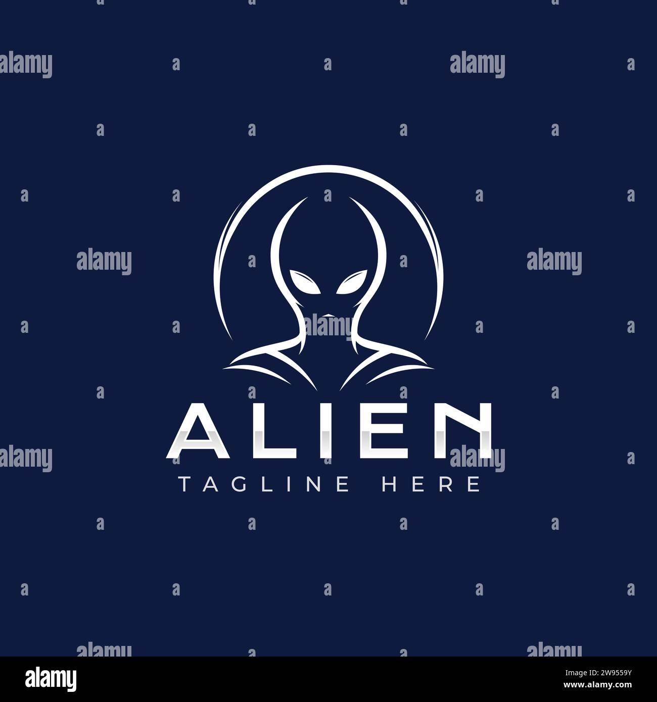 Alien vector logo illustration. Minimal alien logo on dark blue ...