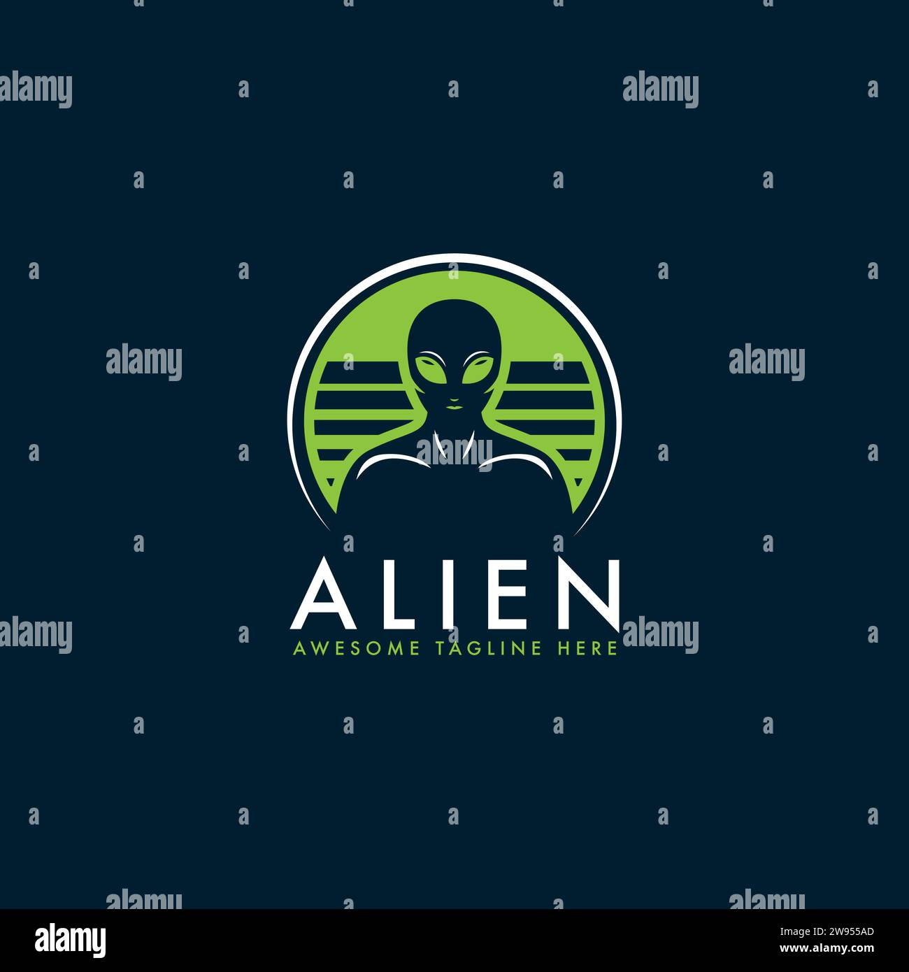 Alien Vector Logo Illustration Minimal Alien Logo On Dark Blue Background Stock Vector Image