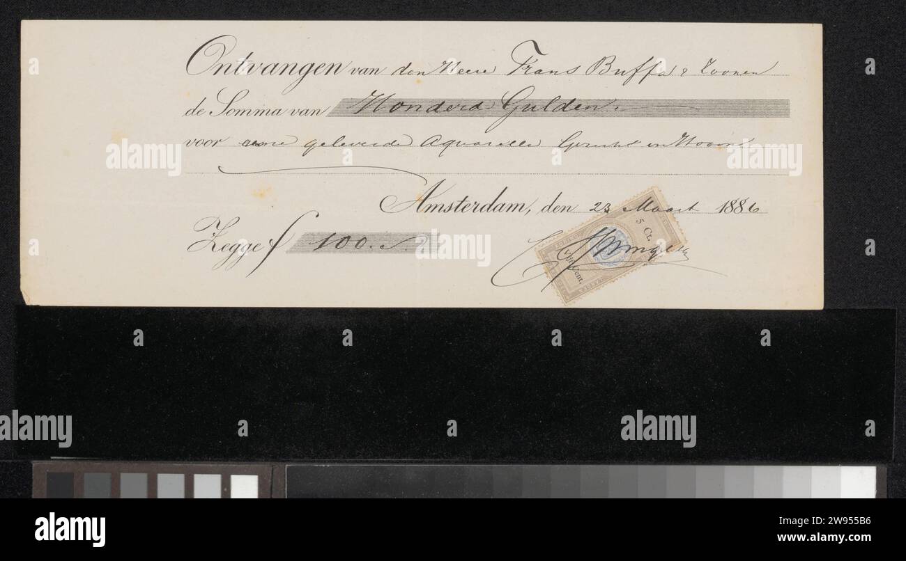 Receipt for Cornelis Springer, Frans Buffa and Zonen, 1886 Amsterdam ...