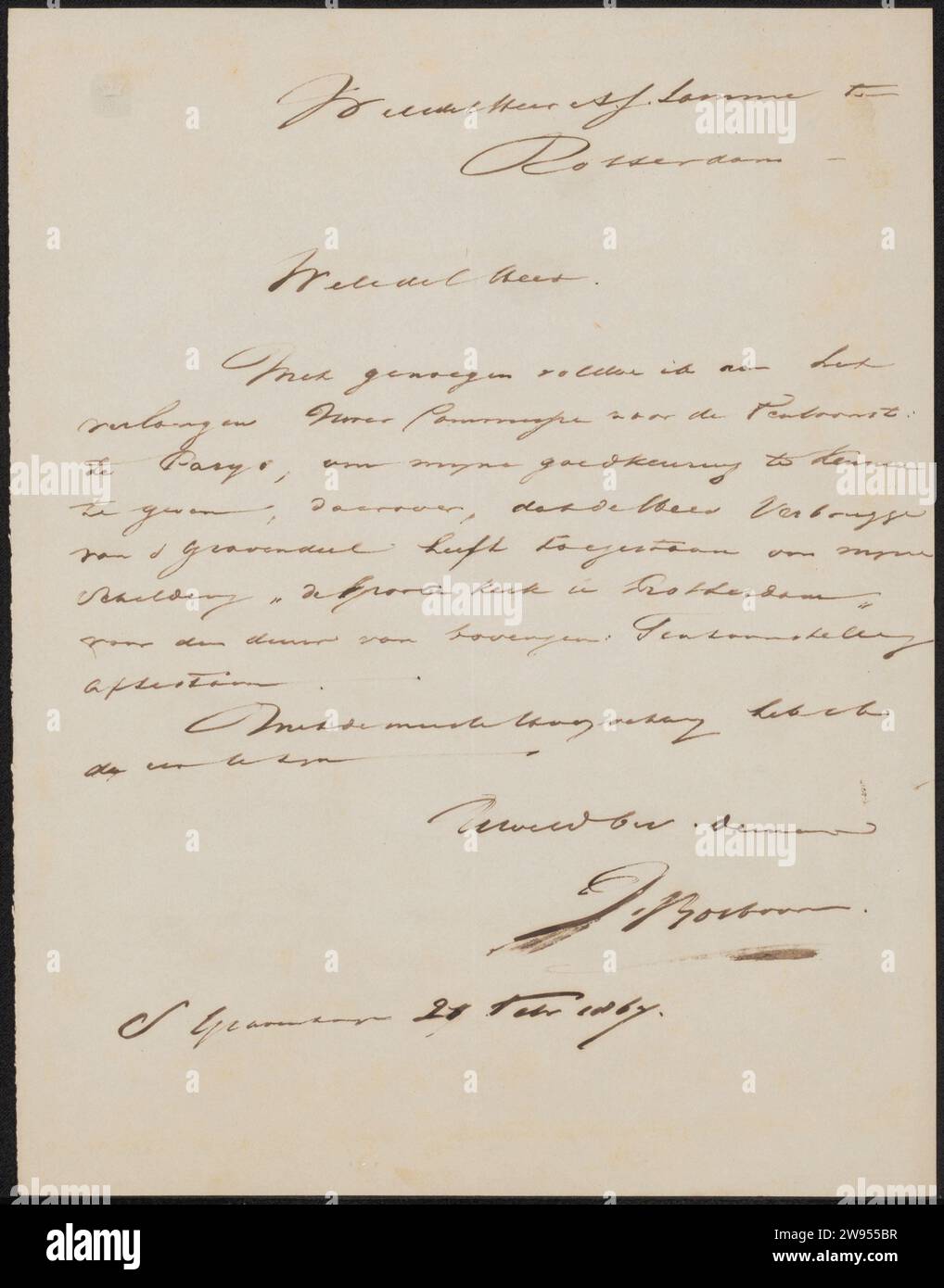 Letter to Ary Johannes Lamme, Johannes Bosboom, 1867 letter The Hague paper. ink writing ...