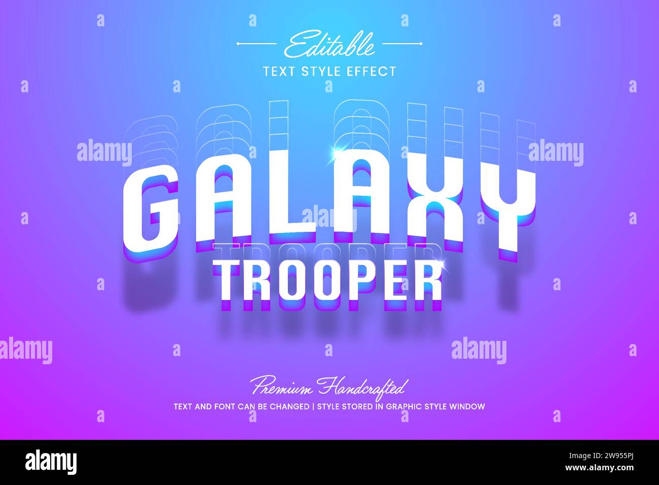 Futuristic galaxy trooper editable 3D vector text style effect, suitable for creating eye ...