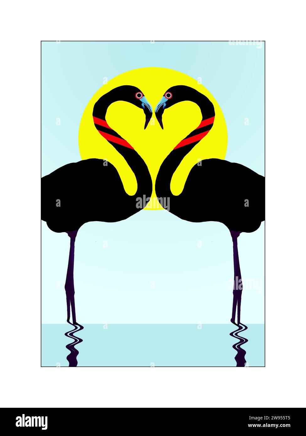 Flamingos' curving necks form the shape of a heart as they stand in ...