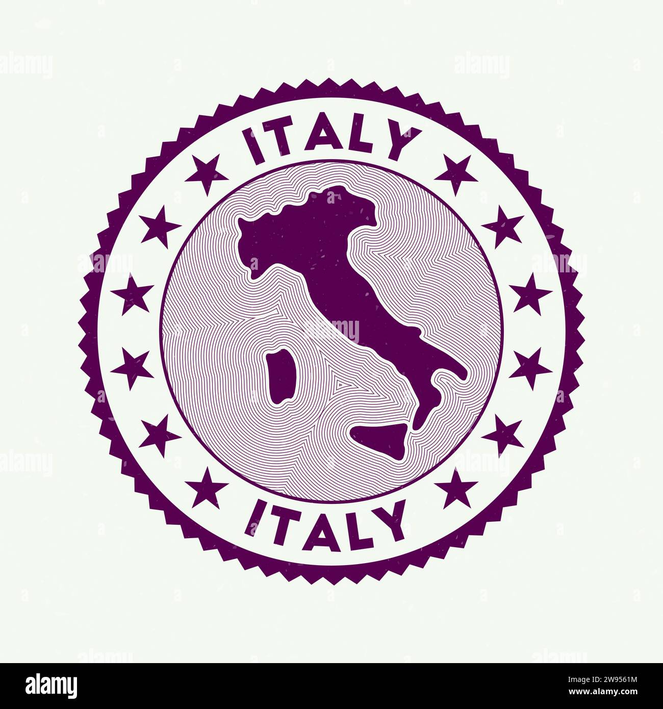 Italy emblem. Country round stamp with shape of Italy, isolines and ...