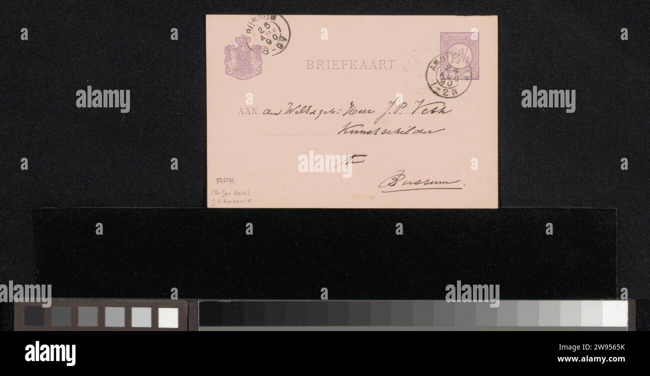 Postcard to Jan Veth, Eduard Karsen, 1890 Amsterdam cardboard. ink ...