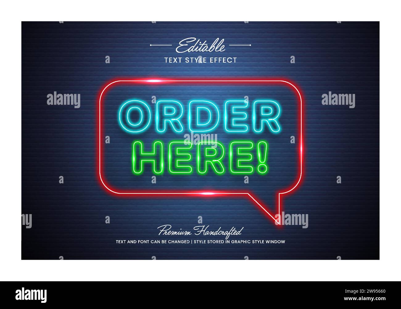 Glowing neon sign editable 3D vector text style effect on brick ...