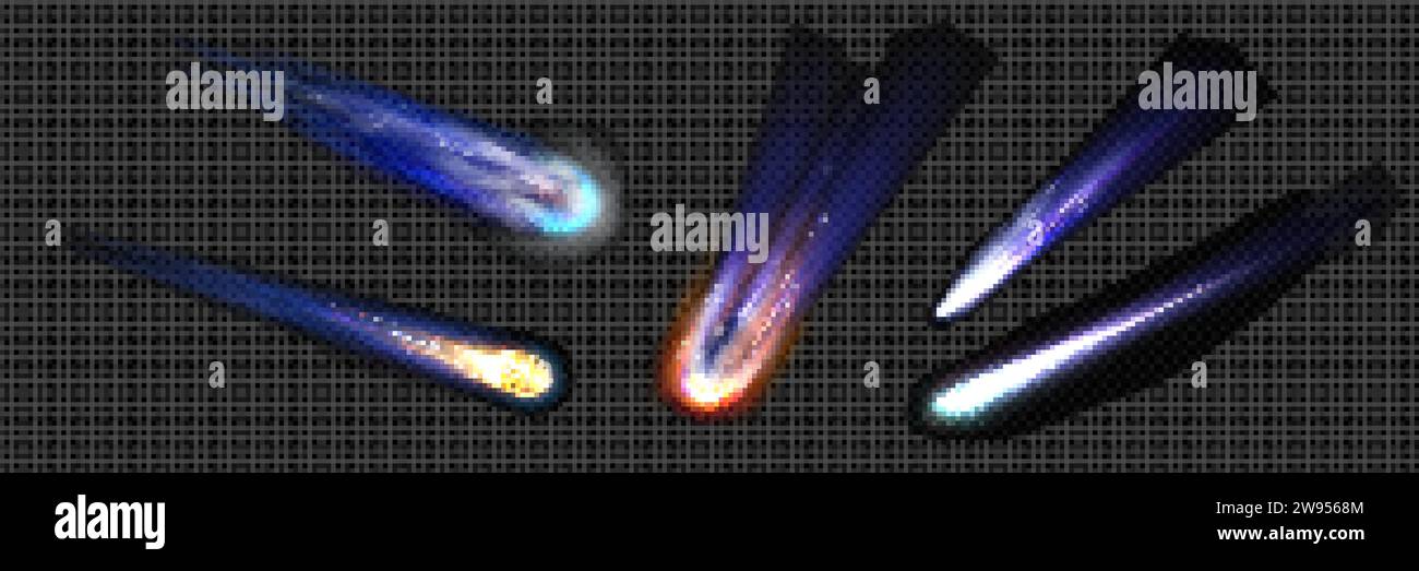 Set of comet or meteor trails isolated on transparent background ...