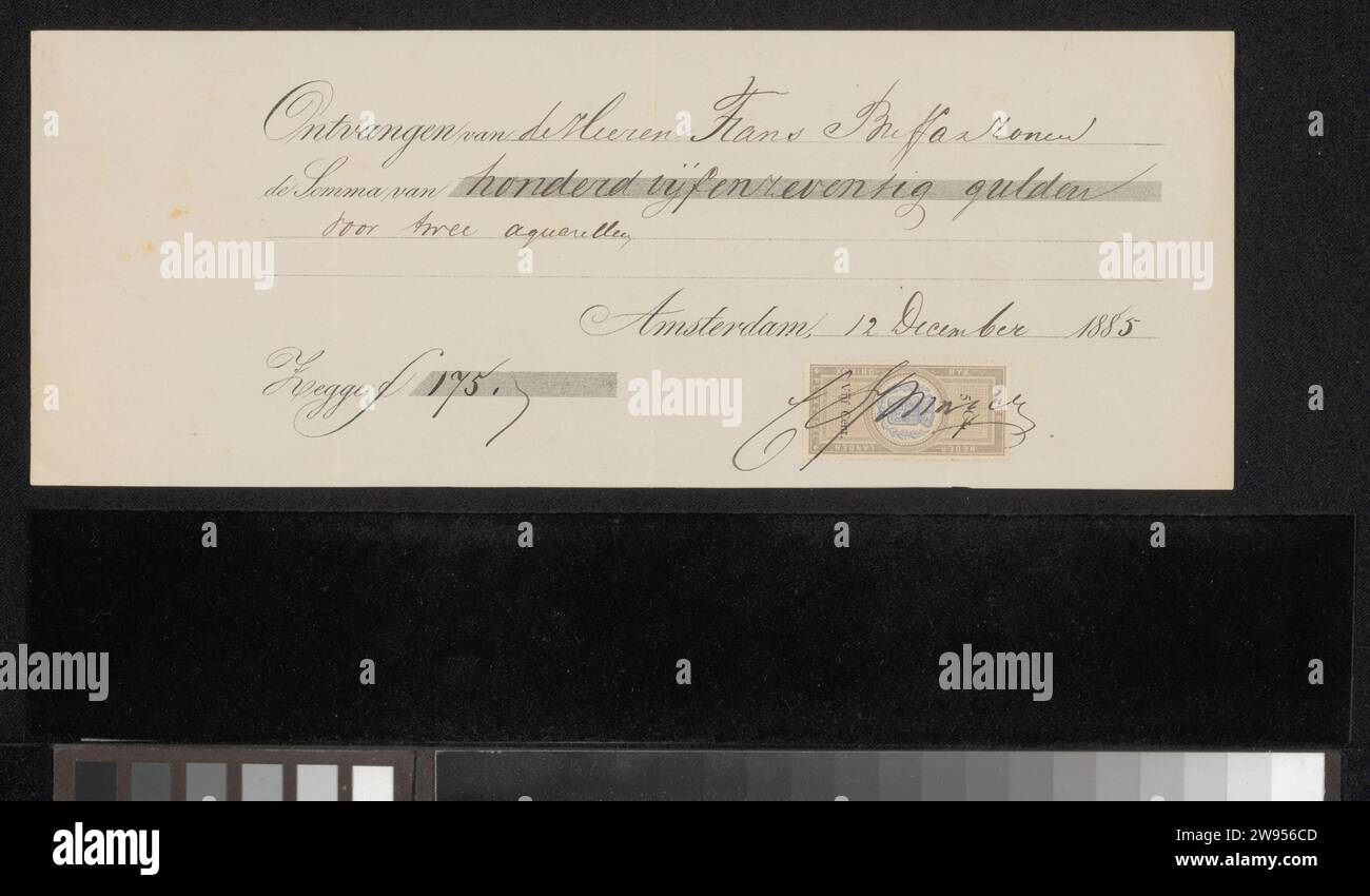 Receipt for Cornelis Springer, Frans Buffa and Sons, 1885 Amsterdam ...