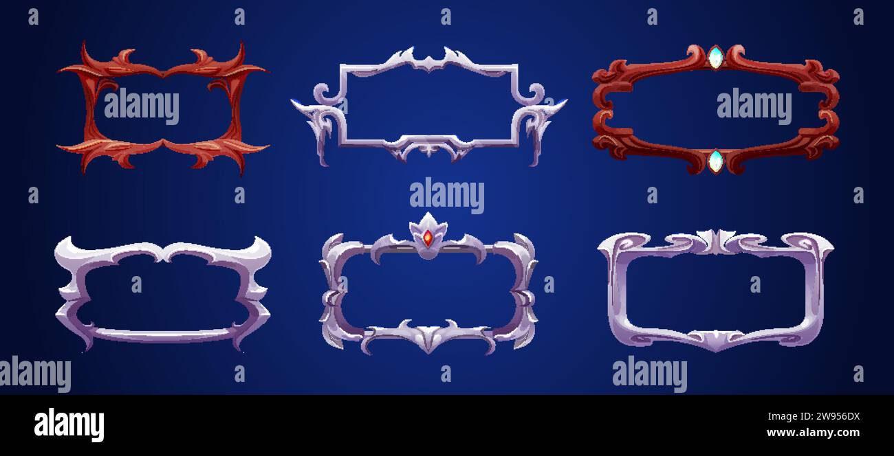 Medieval game rank frames set isolated on background. Vector cartoon ...
