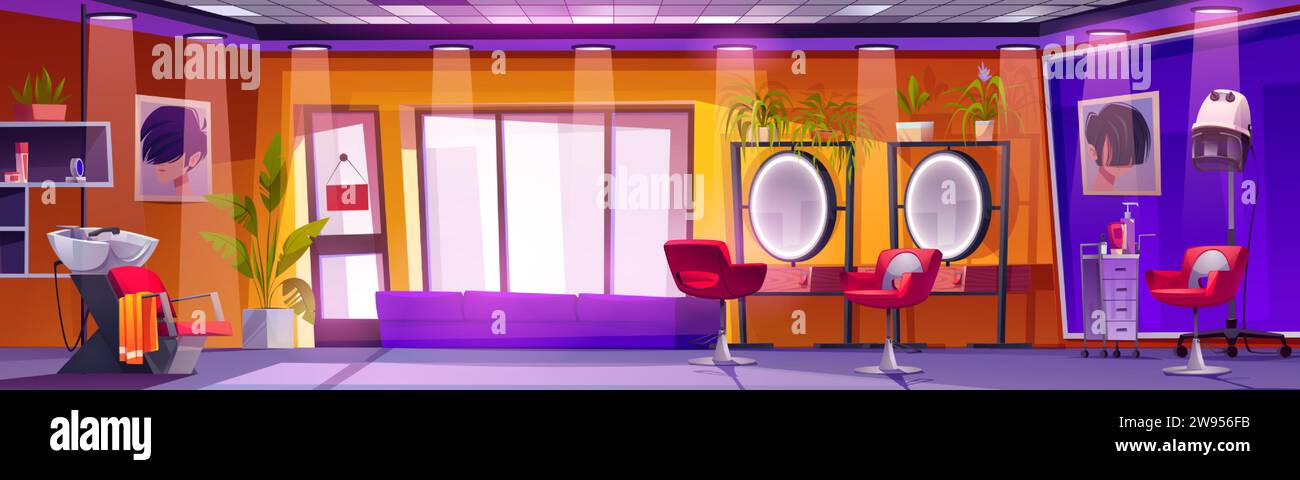 Hairdresser interior design. Vector cartoon illustration of beauty ...