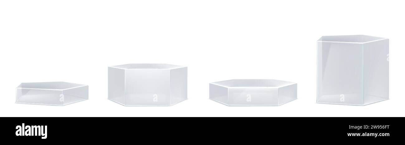 3D pentagon and hexagon glass platforms set isolated on white ...